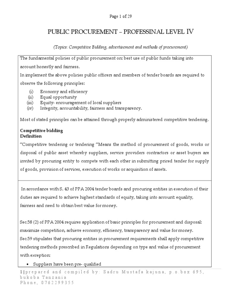 Competitive Tendering Final | PDF | Procurement | Specification ...