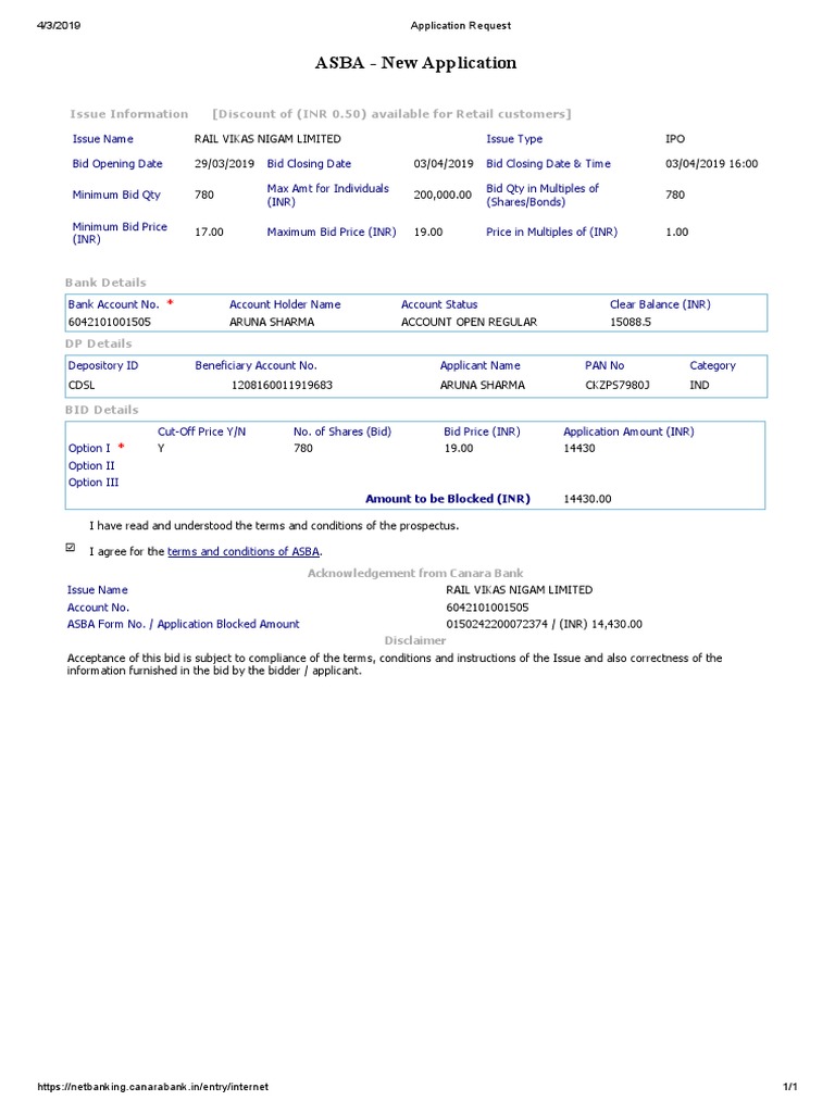 ASBA - New Application: Issue Information (Discount of (INR 0.50 ...