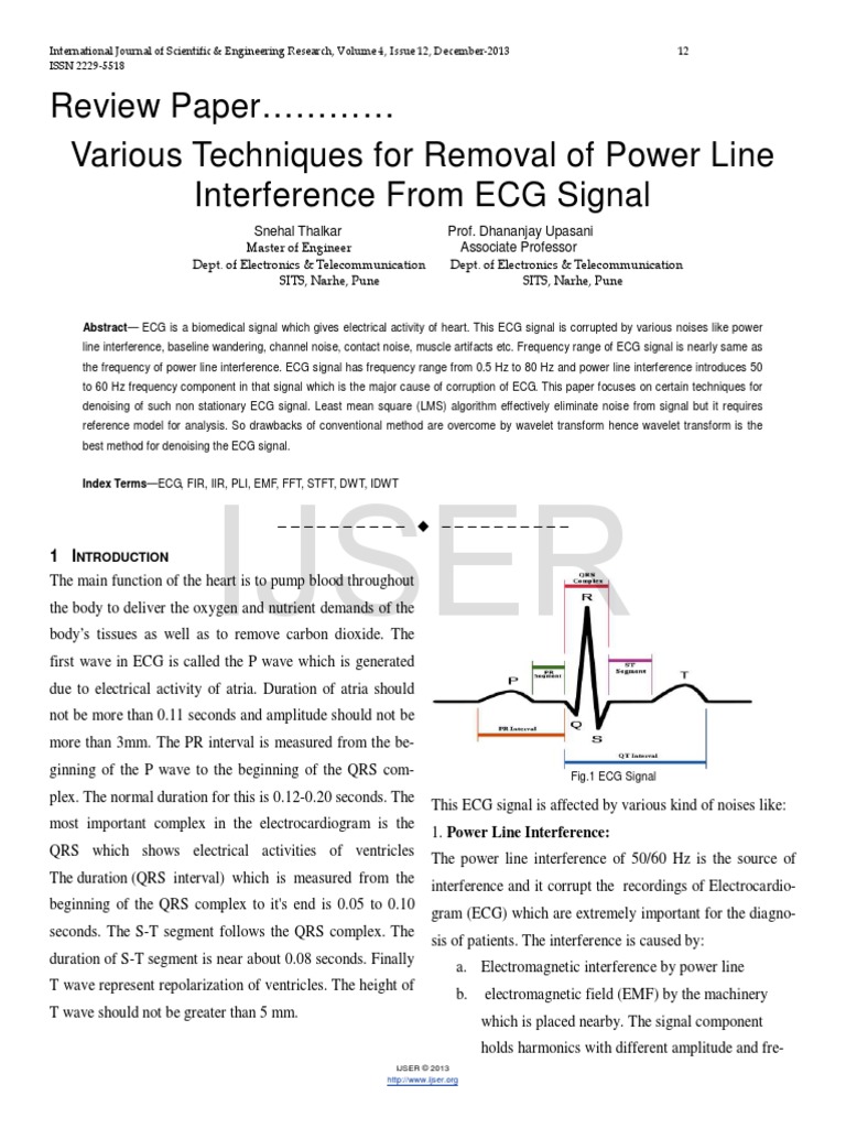 Various Techniques For Removal Of Power Line Interference From Ecg Signal Pdf Pdf Wavelet