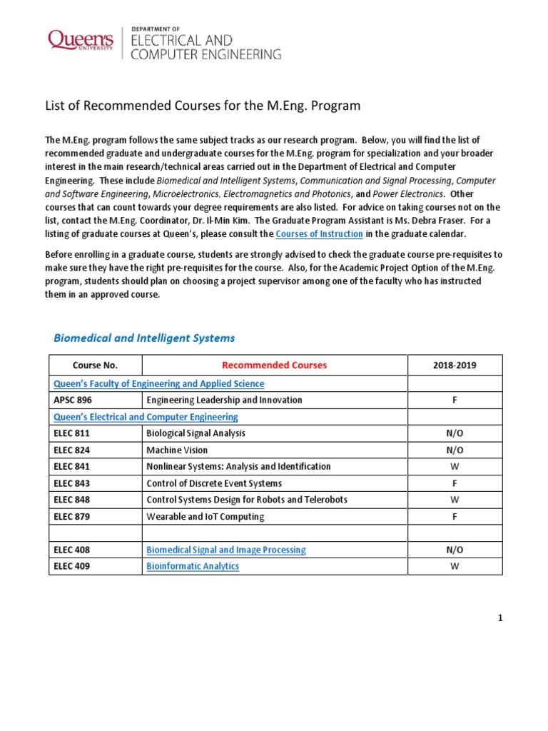 MEng-Recommended Courses PDF | PDF | Electrical Engineering | Engineering