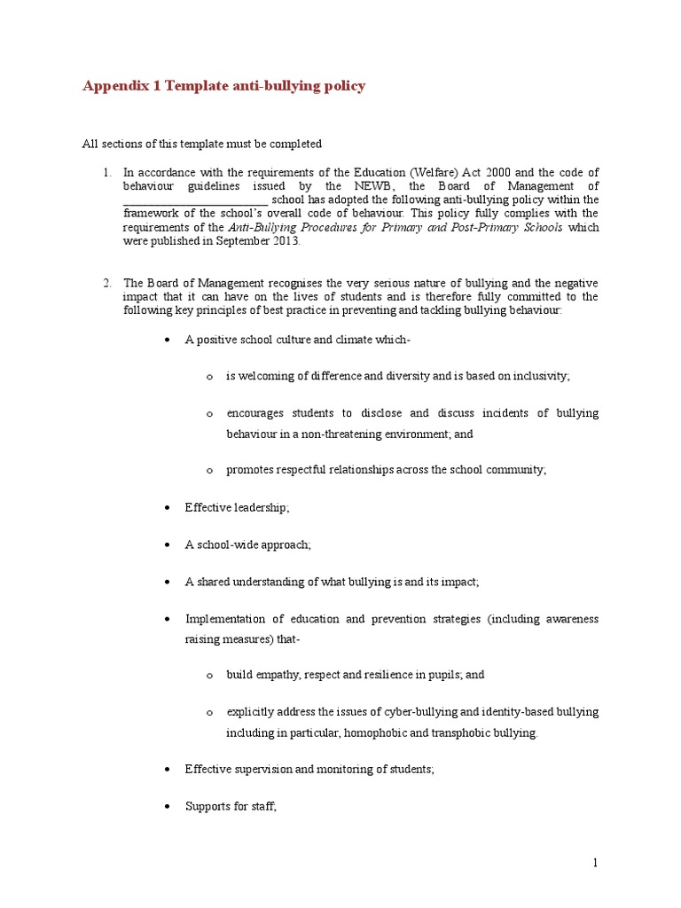 Anti-Bullying Policy Template Guide | PDF | Bullying | Sexual Harassment