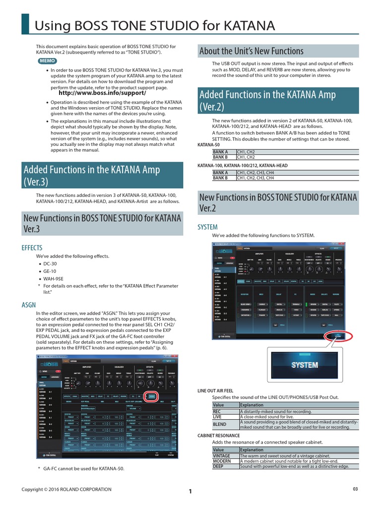 Using Boss Tone Studio For Katana: Added Functions in The KATANA Amp (Ver.2) | PDF | Icon ...