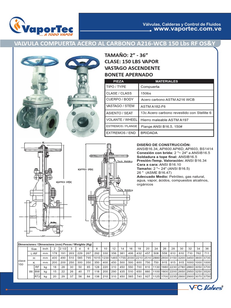 Ficha Tecnica Valvulas de Compuerta 150lbs | PDF | Tecnologías de gas | Química