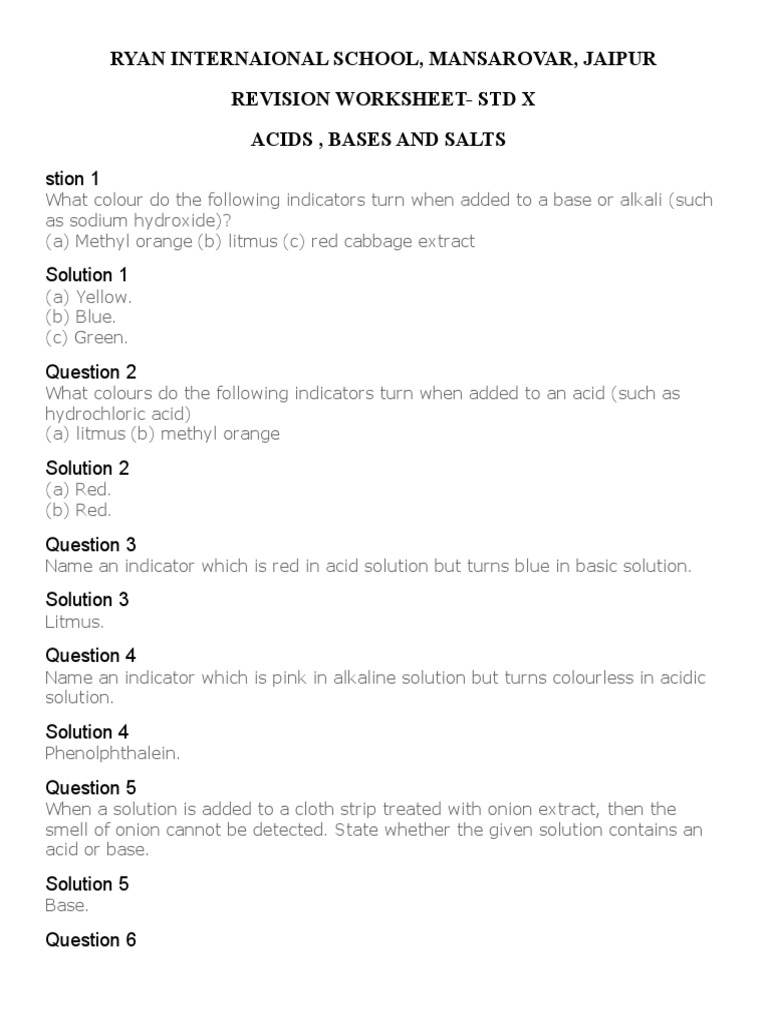 Acids Bases and Salts Wrksheet 3 | PDF | Hydroxide | Sodium Hydroxide