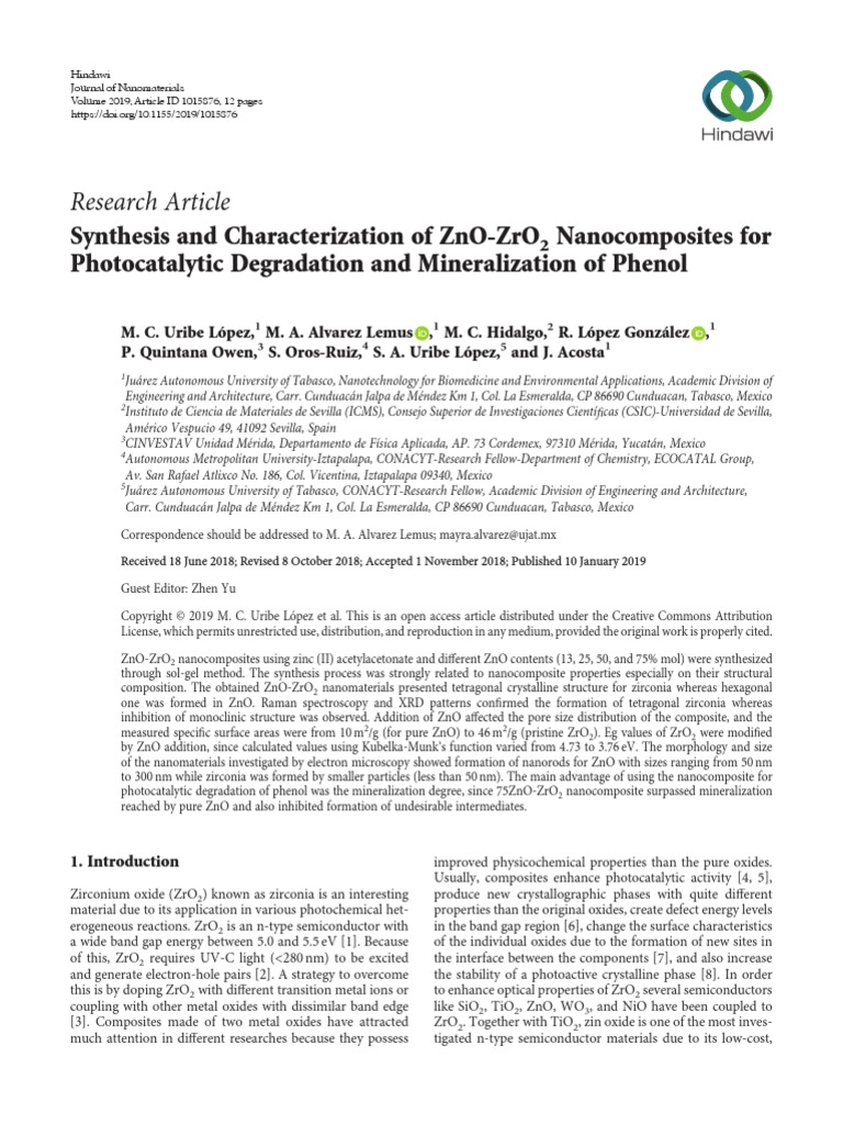 Research Article Synthesis and Characterization of Zno-Zro ...