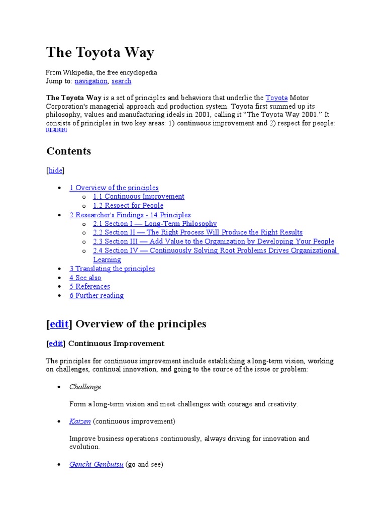 The Toyota Way: Continuous Improvement and Respect for People | PDF ...