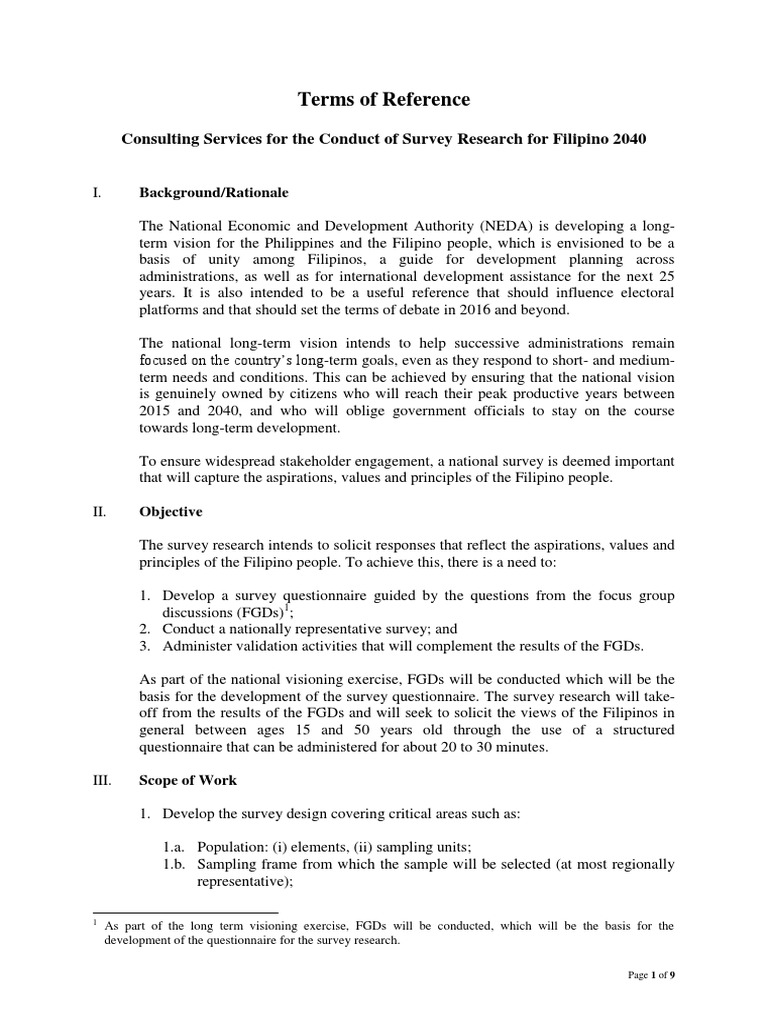 Terms of Reference: Consulting Services For The Conduct of Survey ...