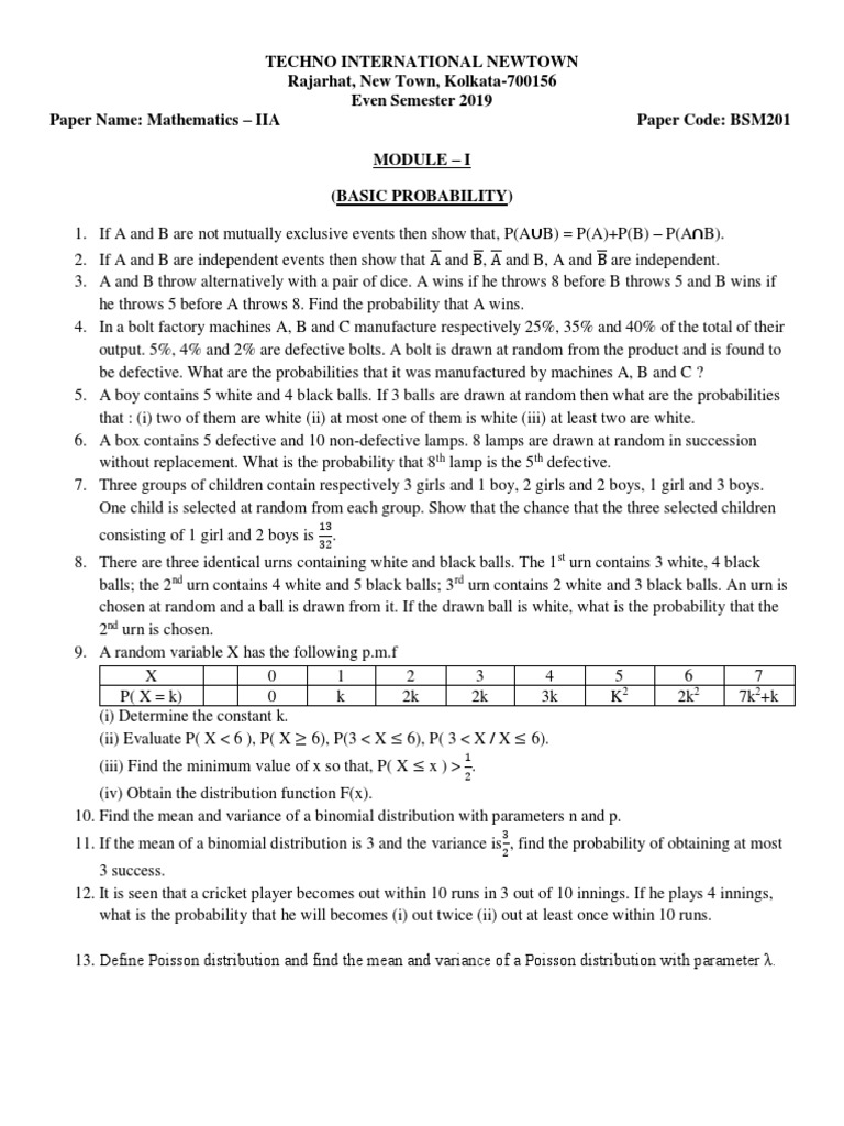Bsm201 Model Questions | Download Free PDF | Probability Density Function | Type I And Type Ii ...