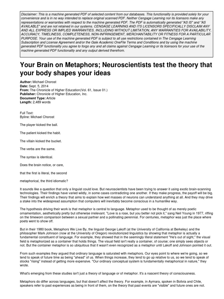 Your Brain On Metaphors Neuros | PDF | Metaphor | Functional Magnetic ...