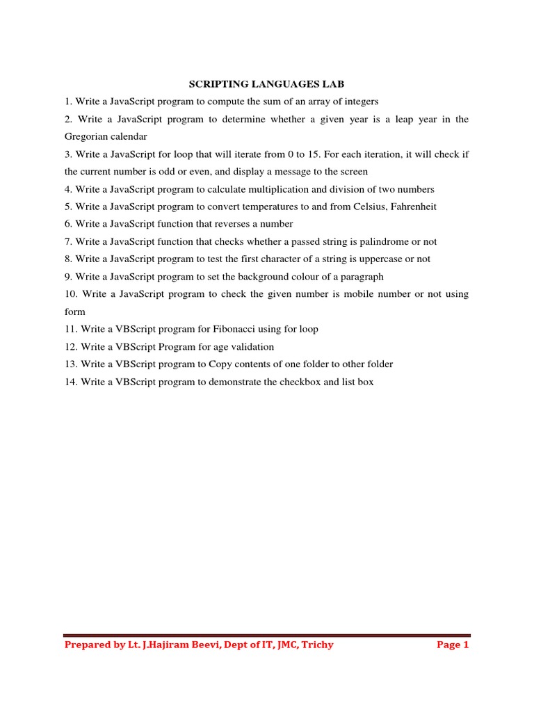 Javascript Lab Manual | PDF | Computer Program | Programming Javascript Lab Manual | PDF | Computer Program | Programming