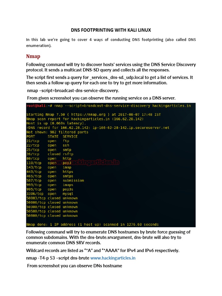 Lab 2.3 - DNS Footprinting With Kali Linux | PDF | Domain Name System ...