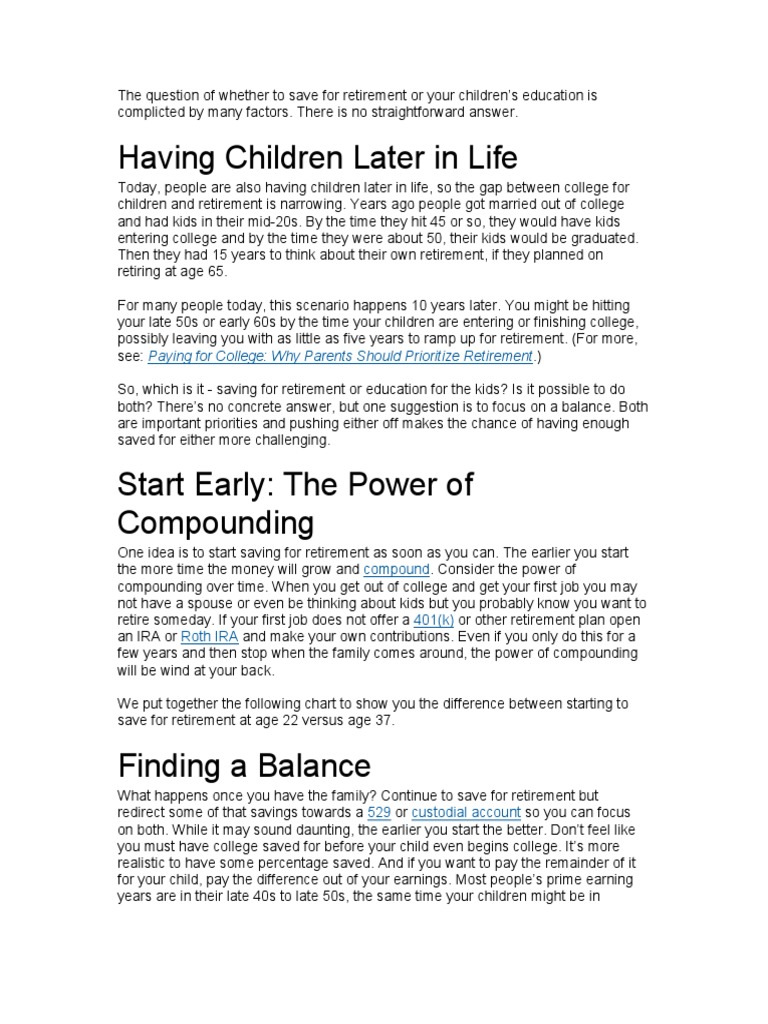 Having Children Later in Life: Paying For College: Why Parents Should ...