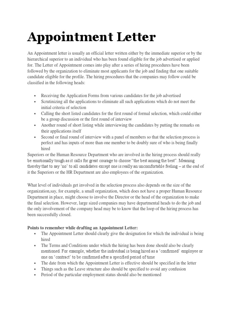 Appointment Letter: Points To Remember While Drafting An Appointment ...