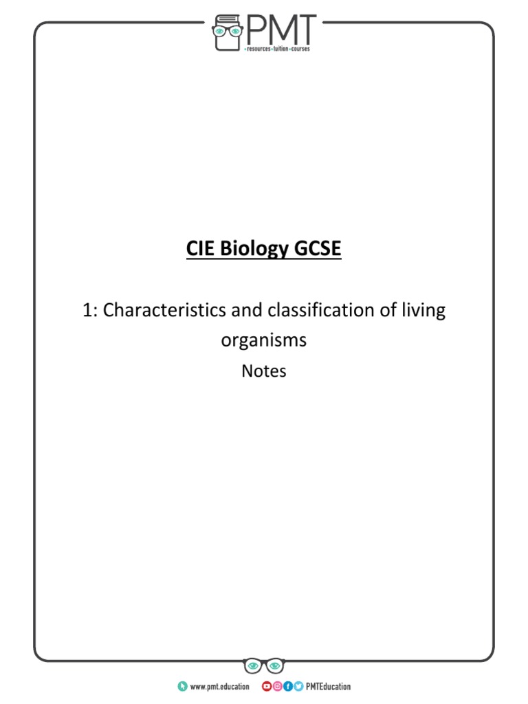 Summary Notes - Topic 1 Characteristics and Classification of Living ...