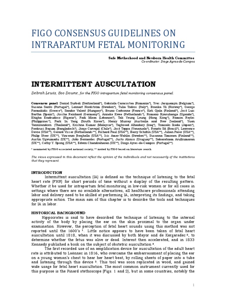 Figo Consensus Guidelines On Intrapartum Fetal Monitoring: Intermittent ...