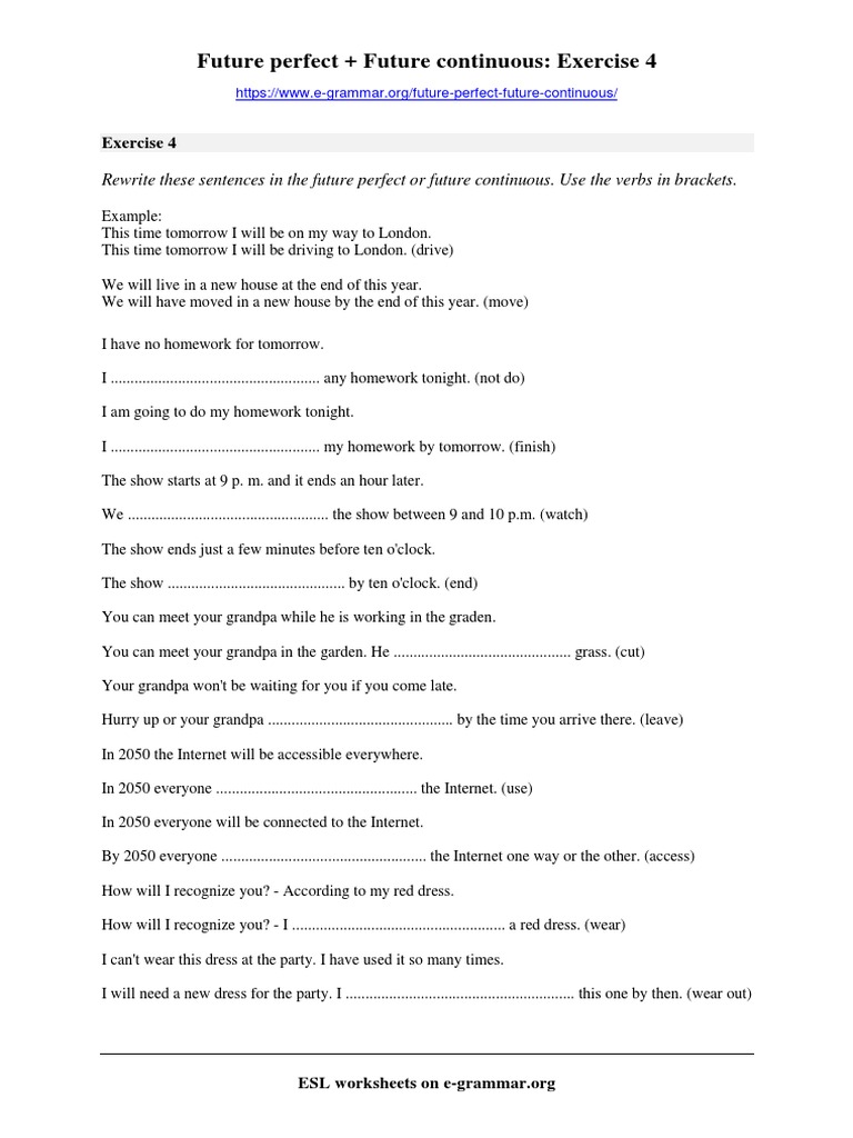Future Perfect Future Continuous Exercise 4 PDF | PDF