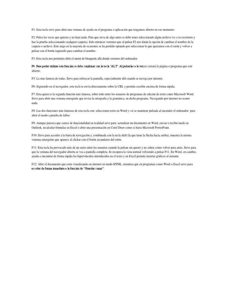 Funciones Del Teclado Del F1 Al F12 | PDF | Ventana (informática) | Microsoft Word