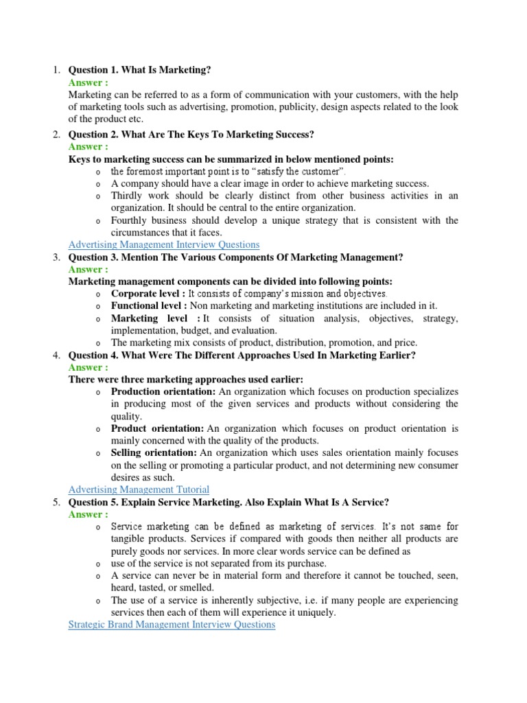 Answer:: Advertising Management Interview Questions | PDF | Market ...