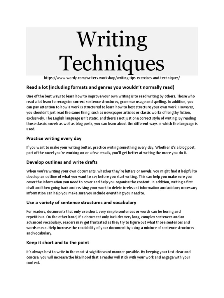Writing Techniques | PDF | Vocabulary | Writing