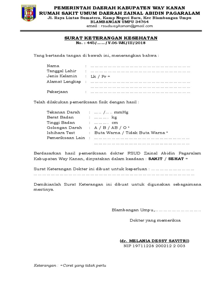 Surat Keterangan Kesehatan Resmi | PDF