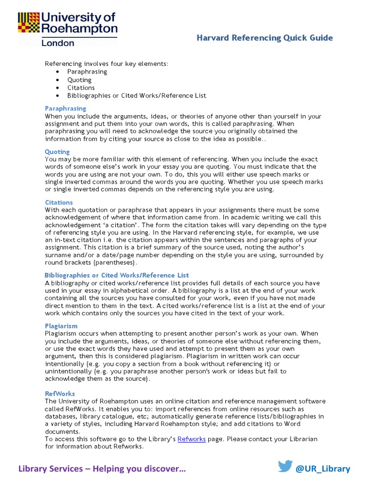 Harvard Referencing Roehampton - Short | PDF | Citation | Quotation Mark
