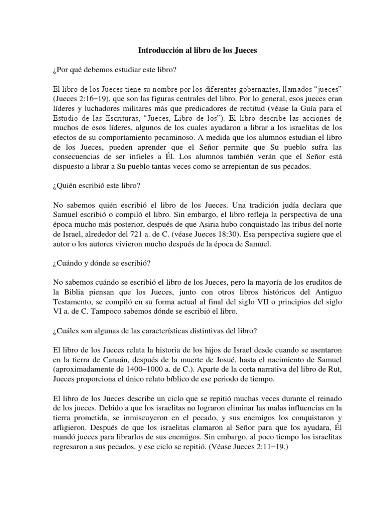 Introducción Al Libro de Los Jueces | PDF | Libro de jueces | Joshua Introducción Al Libro de Los Jueces | PDF | Libro de jueces | Joshua