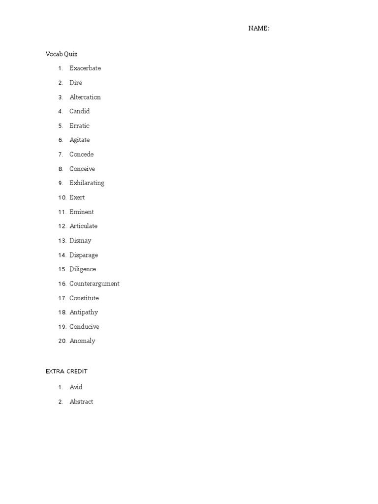 Unit 1 Vocab Quiz Answer Key | PDF
