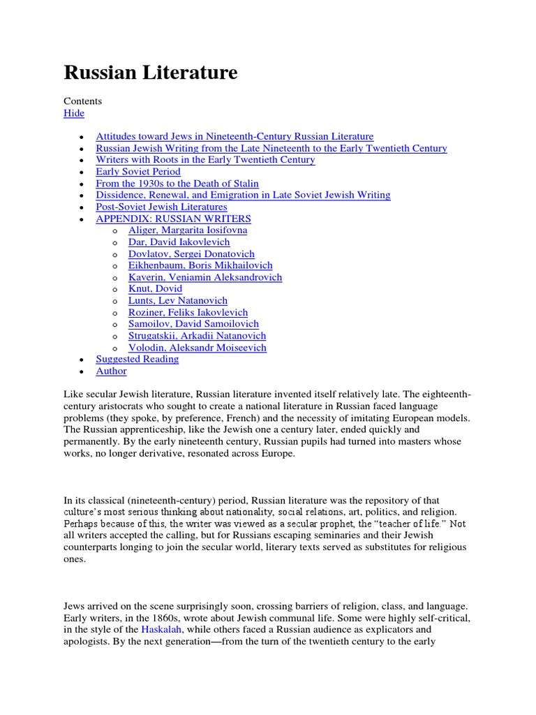 Russian Literature | PDF | Jews | Russian Literature