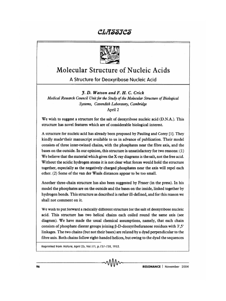 Watson and Crick Paper | PDF