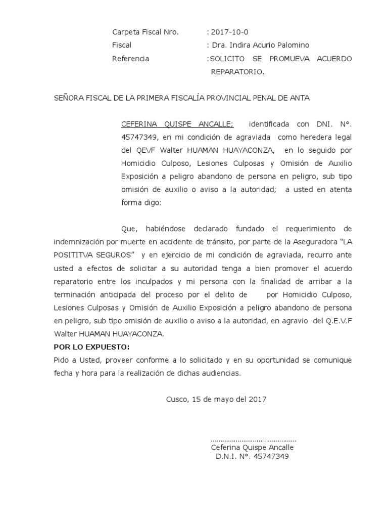 Solicitud de Acuerdo Reparatorio-2017 | PDF Solicitud de Acuerdo Reparatorio-2017 | PDF