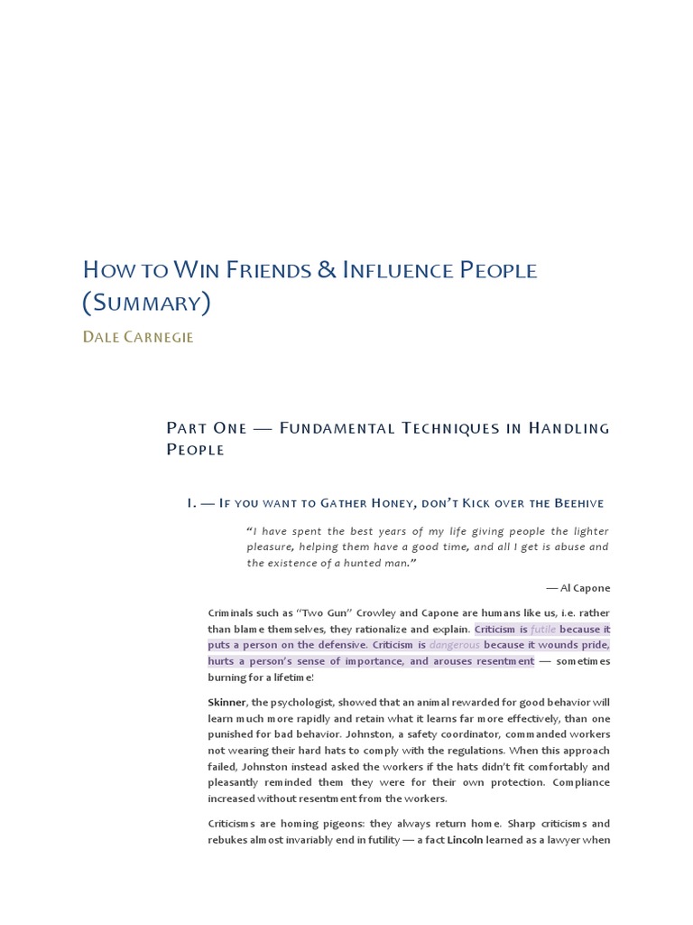 How To Win Friends & Influence People (Summary) - Dale Carnegie | PDF ...