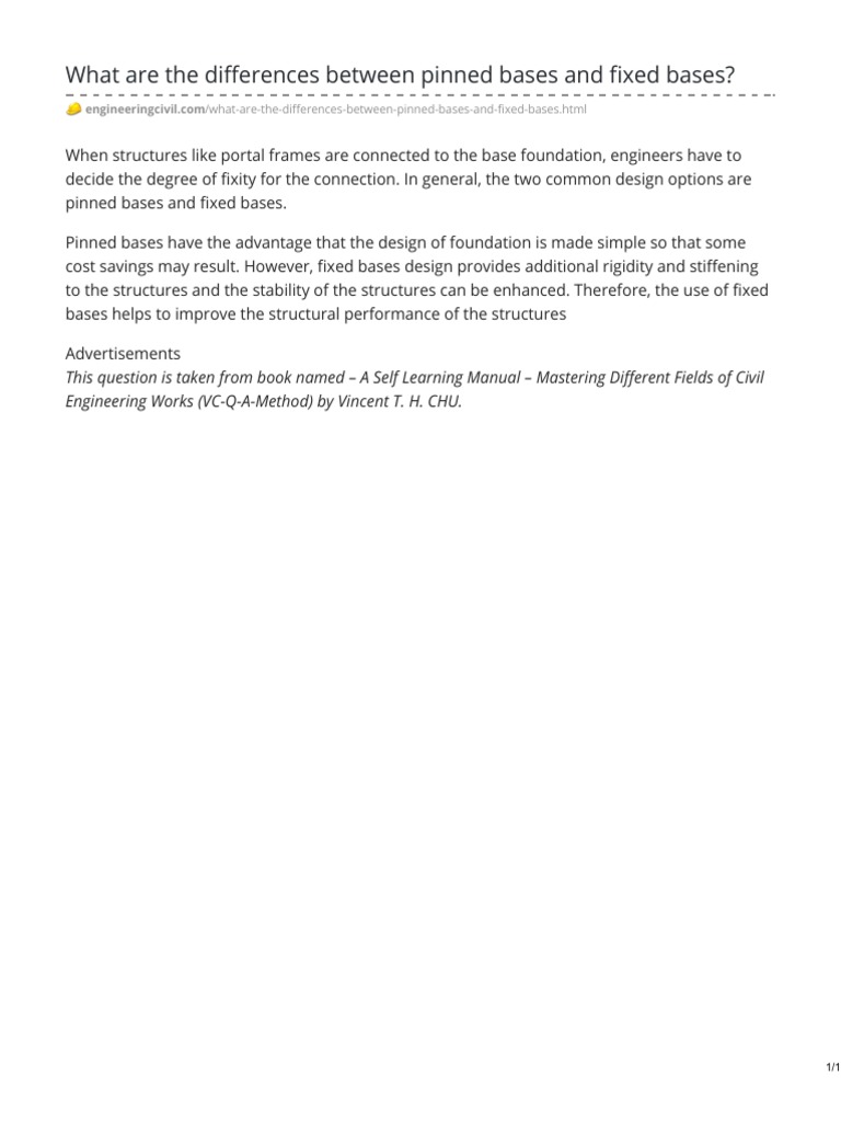 Pinned Vs Fixed Base | PDF