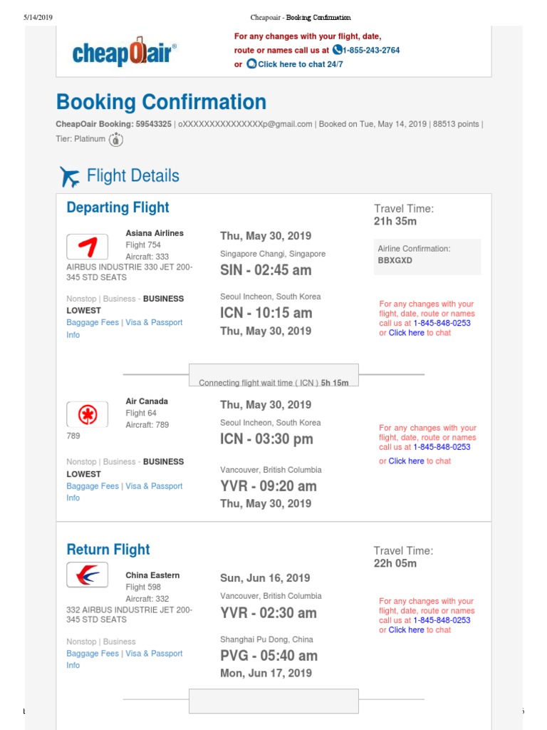Cheapoair - Booking Confirmation (1) | Business