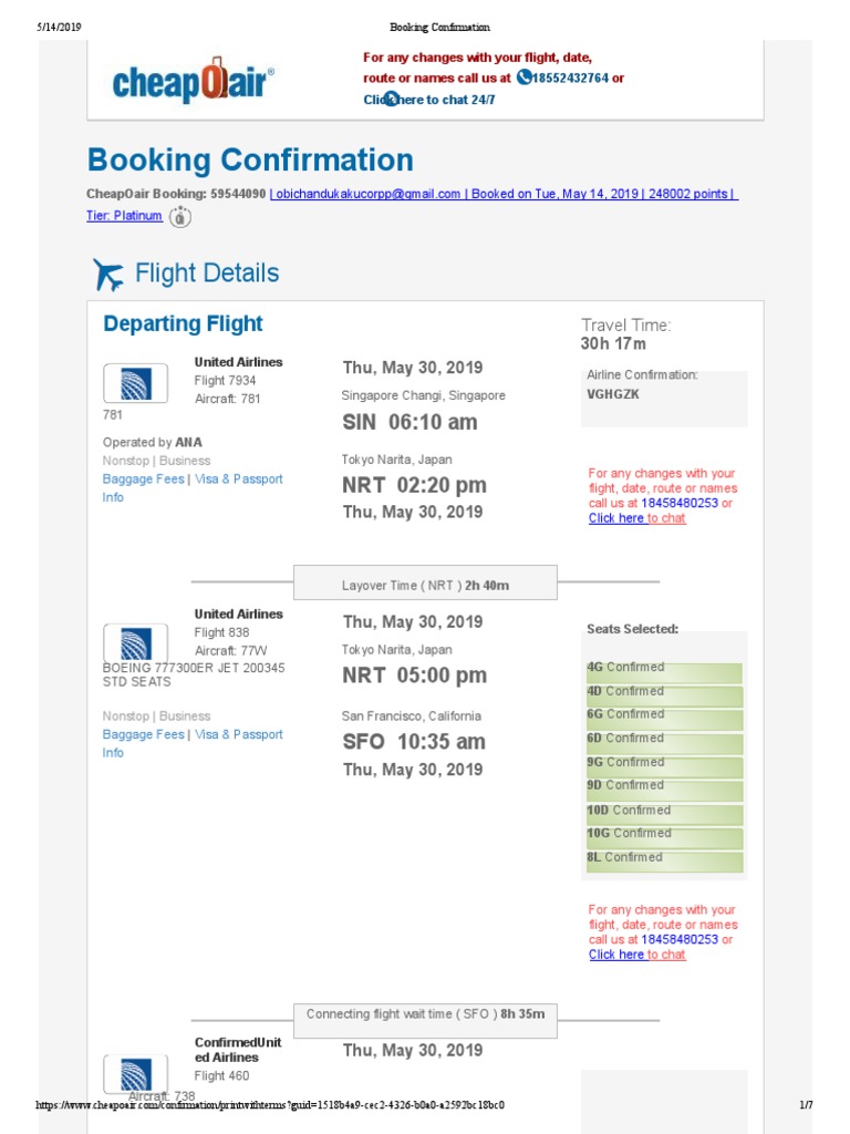 Cheapoair - Booking Confirmation | PDF | Business