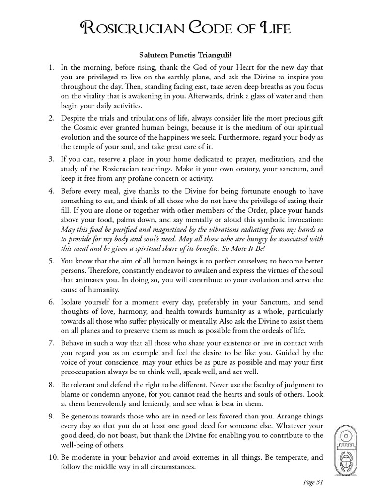 Rosicrucian Code of Life | PDF | Rosicrucianism | Soul