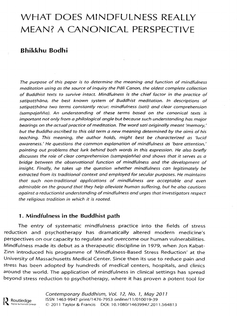 Bodhi - 2011 - What Does Mindfulness Really Mean A Canonical ...