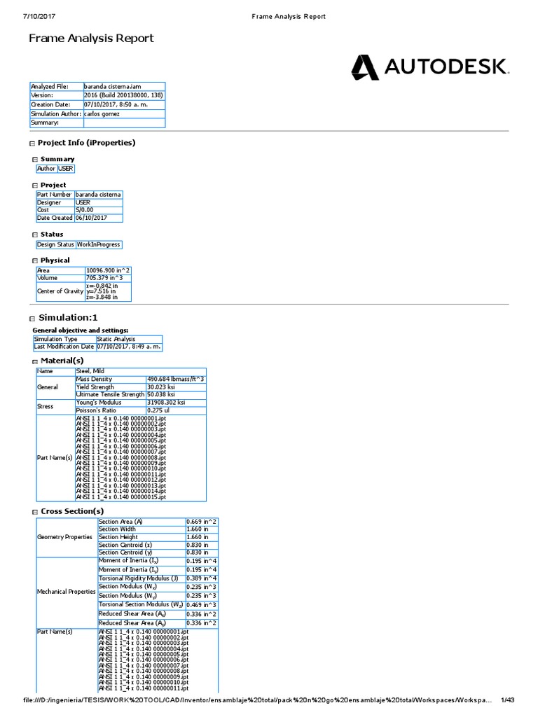 Static Frame Analysis Report | PDF | Beam (Structure) | Materials Science
