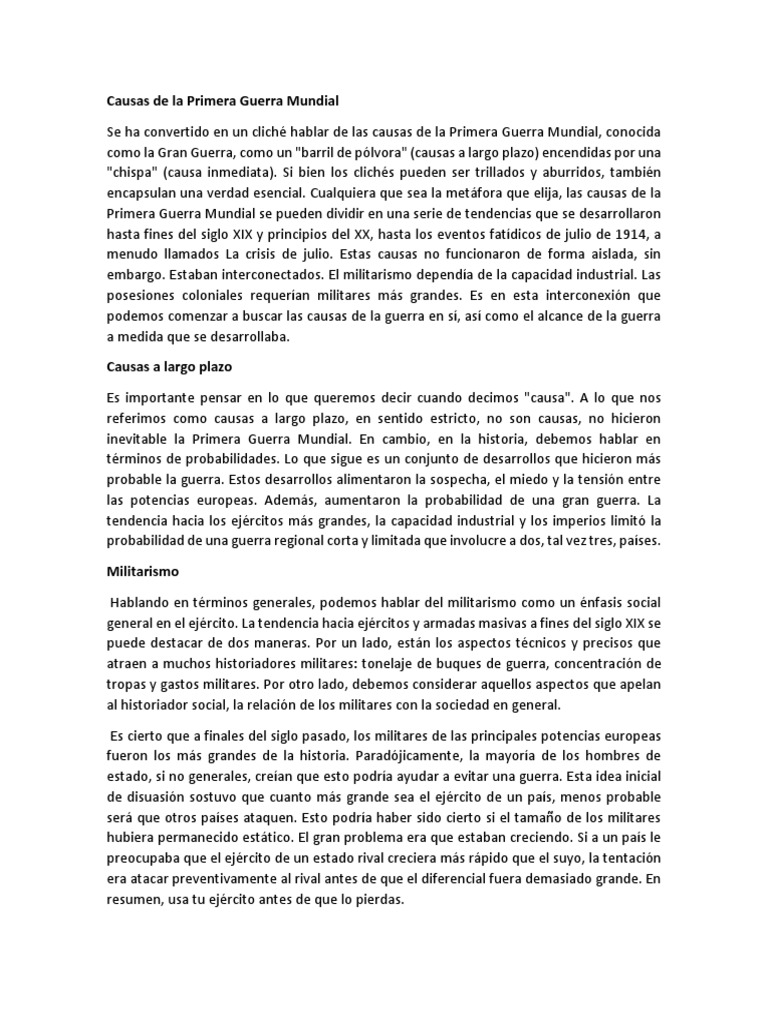 Causas de la Primera Guerra Mundial | PDF | imperio Alemán | Austria ...