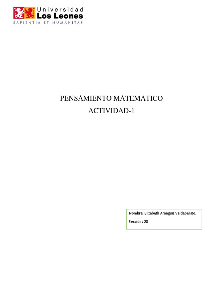 Actividad n1 Pensamiento Matematico | PDF | Cognición | Ciencia cognitiva