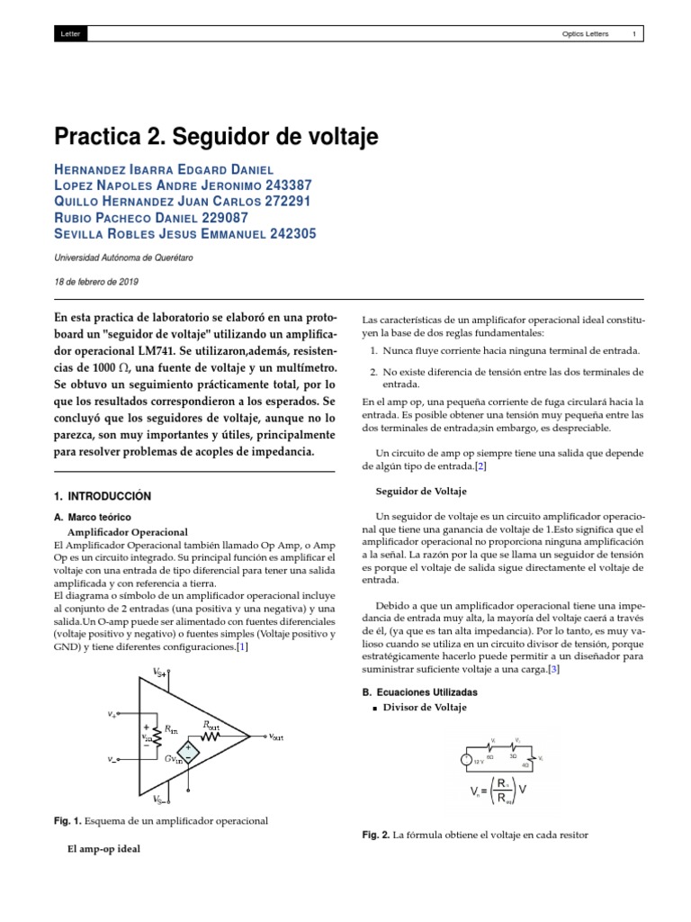 Práctica de Seguidor de Voltaje LM741 | PDF | Amplificador operacional ...
