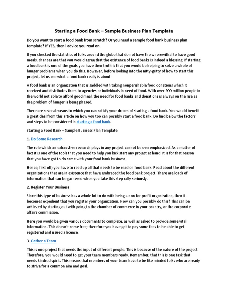 Starting A Food Bank - Sample Business Plan Template | PDF | Food Bank ...