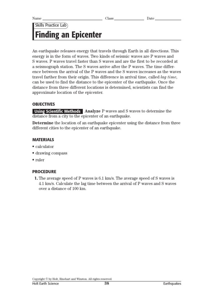 Finding An Epicenter: Skills Practice Lab | PDF | Earthquakes | Seismology