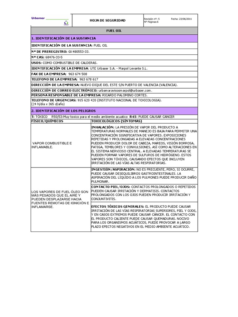 FDS Fuel Oil | PDF | Agua | Oxígeno