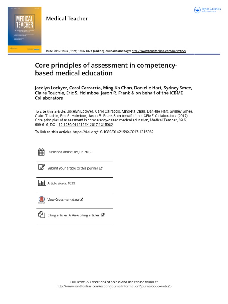Core Principles of Assessment in Competency Based Medical Education ...
