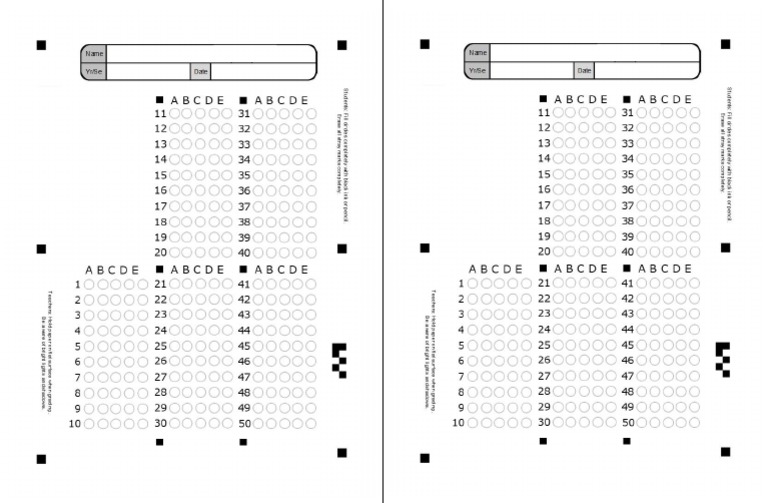 Zipgrade 50 Item Answer Sheet | PDF