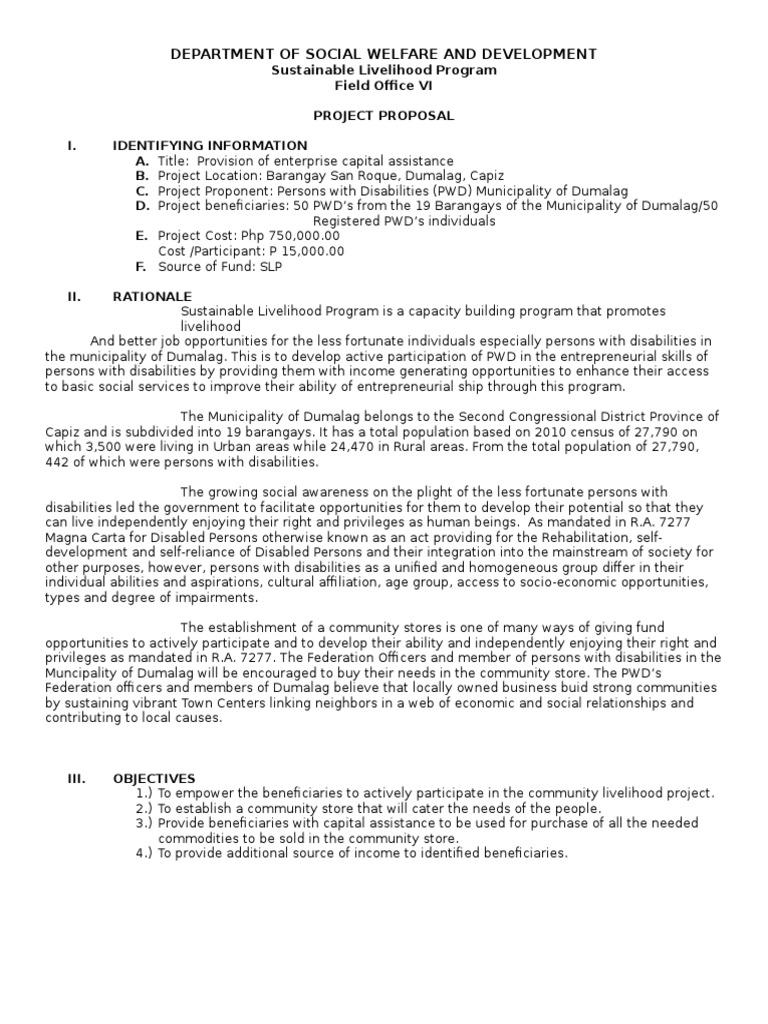 PWD Project Proposal | PDF | Disability | Financial Capital