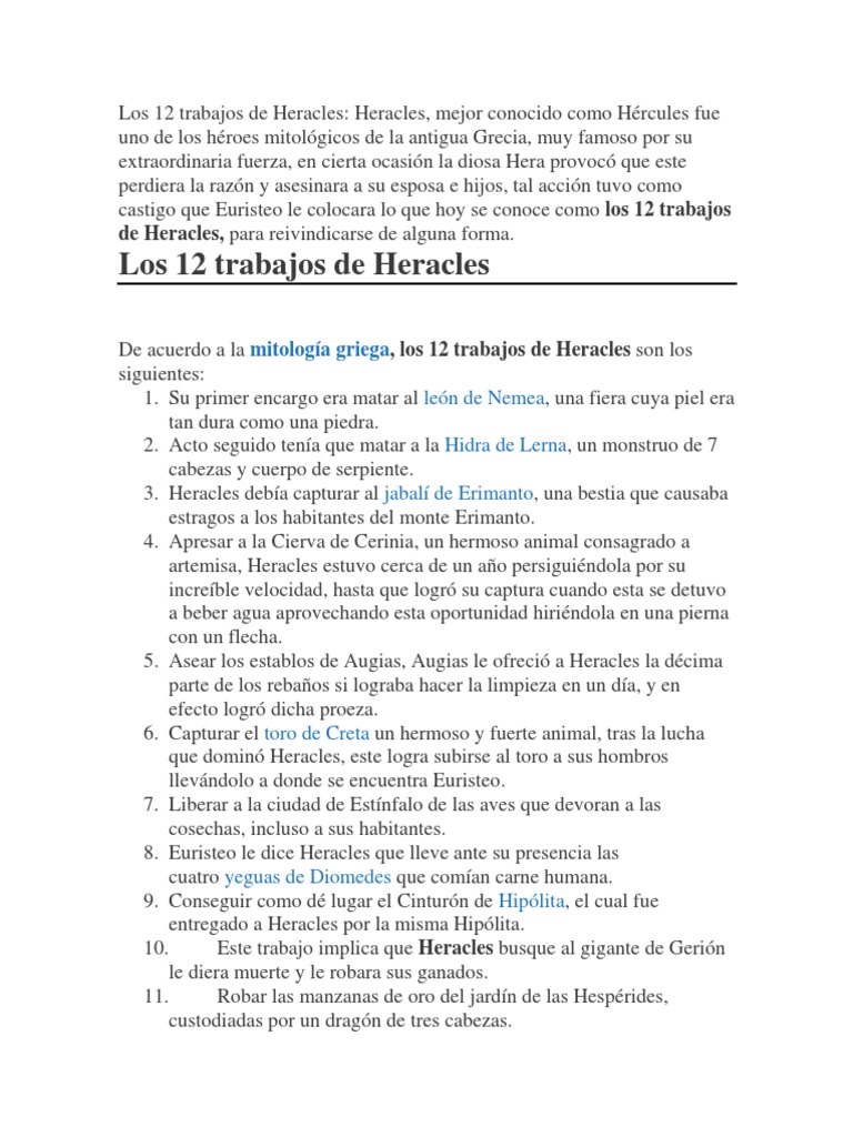 Los 12 Trabajos de Heracles | PDF | Mitología griega | Argonautas