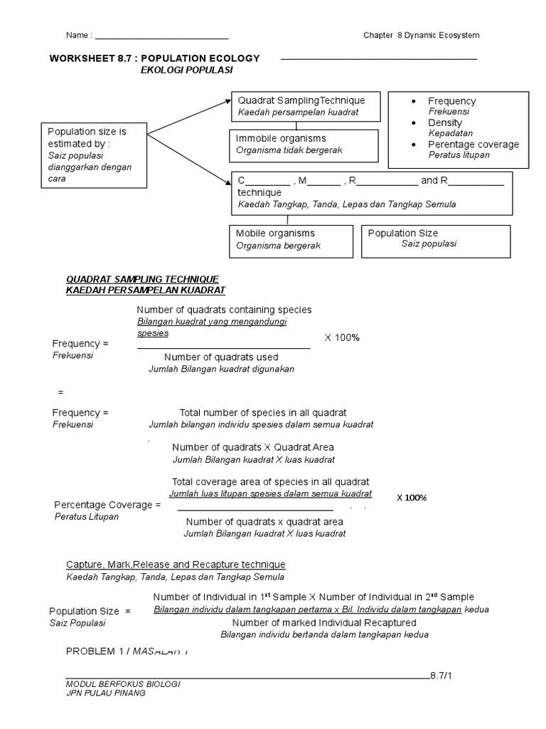 WORKSHEET 8.7 Population Ecology | PDF | Teknologi & Rekayasa