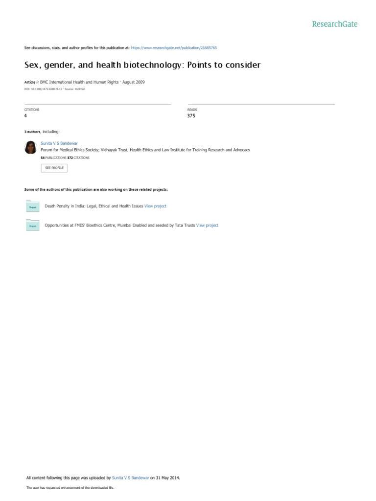 Sex Gender And Health Biotechnology Pdf Health Equity Public Health