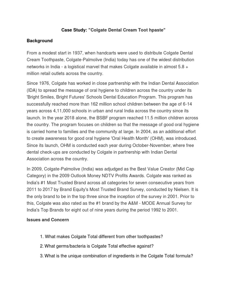 Case Study of The Colgate | PDF | Dentistry | Business Economics